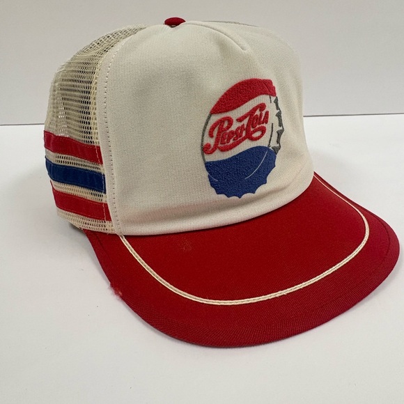 Accessories | Vintage Pepsi Cola 3 Stripe Trucker Mesh Snapback Hat 8s ...